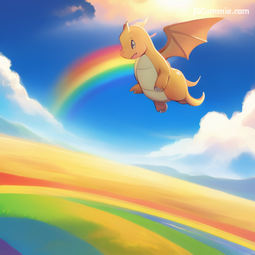 SFW | dragonite, pokemon, flying, rainbow, | JSCammie.com
