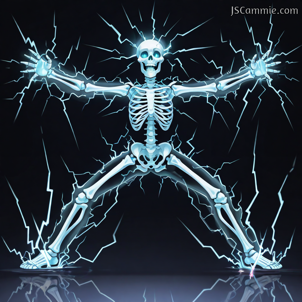 SFW | full body view, spread eagle position, electrocuted, electric ...